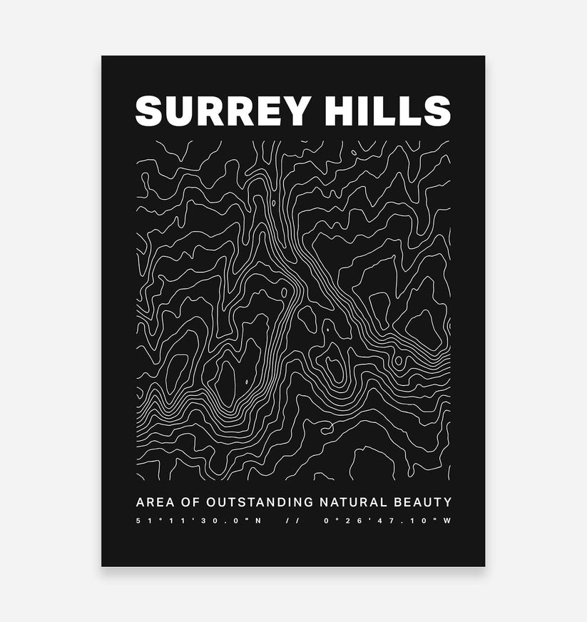 Surrey Hills AONB Contours Art Print – TrailMaps
