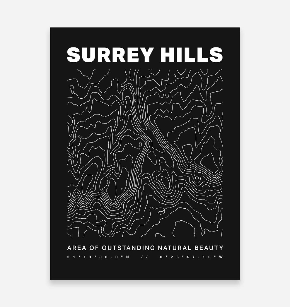 Surrey Hills AONB Contours Art Print – TrailMaps
